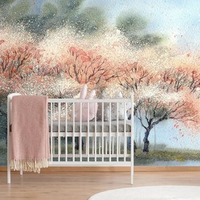 Samolepící tapeta akvarelové kvetoucí stromy - 225x270
