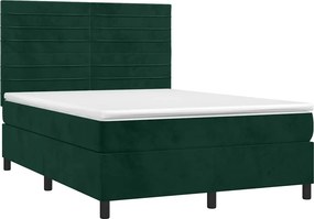 Box spring postel s matrací a LED tmavě zelená 140x200 cm samet 3136188
