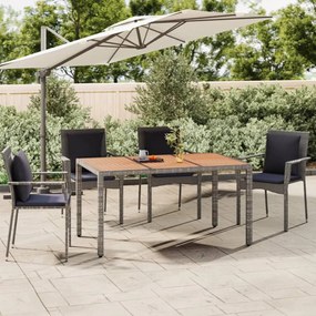 vidaXL Zahradní stůl s dřevěnou deskou šedý polyratan a masivní akácie