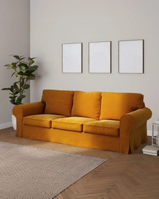 Potah na pohovku IKEA Ektorp 3-místná rozkládací, NOVÝ MODEL 2013 barva žlutá látka lesklé, sametová