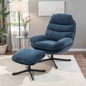 HOMCOM Relaxační křeslo s podnožkou, křeslo, lounge křeslo s čalouněním z chenille, moderní televizní křeslo, 78 x 93 x 100 cm, modrá