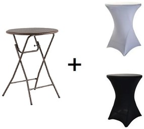 AKCE! Bistro stolek koktejlový průměr 80 cm - IMITACE RATANU BSTL80R Barva ubrusu: ČERNÁ / BLACK