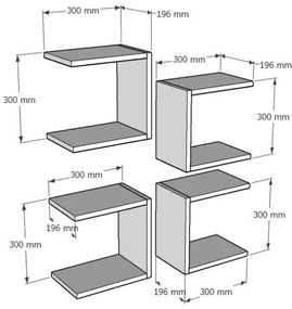 SADA 4x Nástěnná police BASE 30x30 cm bílá