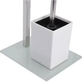 MSV SQUARE stojan na toaletní papír s WC štětkou bílý / sklo / ocel
