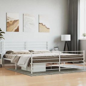 Kovový rám postele s hlavovým a nožním čelem bílý 183 x 213 cm