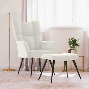 Relaxační křeslo se stoličkou krémově bílé samet 328093