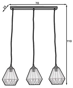 Eltap Moderní závěsné osvětlení Benigne 3 line, 70x25x110cm
