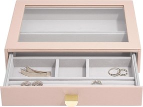 Krabička na šperky Stackers s 6 přihrádkami se zásuvkou a skleněným víkem classic růžová