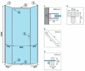 Pětiúhelníkový sprchový kout REA AXIN 90x90 cm, chrom/transparent + vanička Diamond bílá