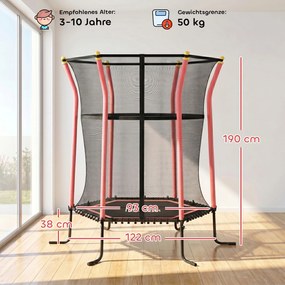 HOMCOM dětská trampolína Ø163,5 cm, vnitřní trampolína s ochrannou sítí, kryt okraje gumovým lanem, dětská trampolína do 50 kg, pro děti 3-10 let čer…