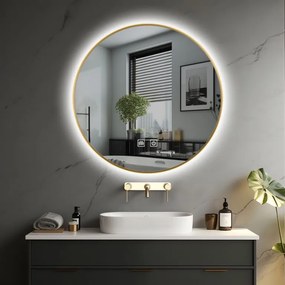 IREDA Koupelnové zrcadlo s LED osvětlením, zlatý rám, 60 cm DF95804