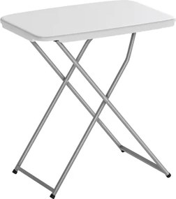 Outsunny přenosný skládací kempingový stůl s 5stupňovým nastavením výšky, HDPE deska stolu a kovový rám 75x50x73,5 cm bílá