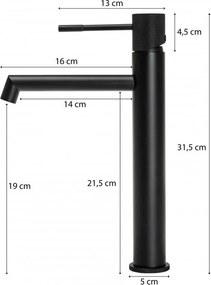 Erga Meri, vysoká umyvadlová baterie h-315, černá matná, ERG-YKA-BU.MERI-36-BLK