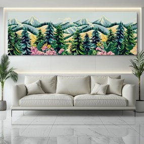 Obraz na plátně - Útulné lesy a sněžné hory FeelHappy.cz Velikost obrazu: 240 x 80 cm