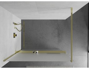Mexen Kioto+, sprchová zástěna s poličkou a držákem na ručníky 120 x 200 cm, 8mm námraza sklo, zlatý profil, 800-120-121-50-30