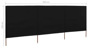 vidaXL Marketos 3dílná zástěna proti větru látková 400 x 160 cm černá
