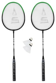 RULYT® Badmintonový set SULOV®, 2x raketa, 2x míček, vak - černo-zelený