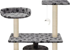 Škrabadlo pro kočky sisalové sloupky 95 cm šedé potisk tlapek 170513