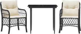 3dílný bistro set s poduškami černý polyratan 3212082