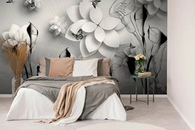 Samolepící tapeta černobílé abstraktní květiny - 150x100 cm