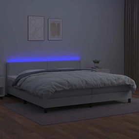 Box spring postel s matrací a LED bílá 200x200 cm umělá kůže 3134184