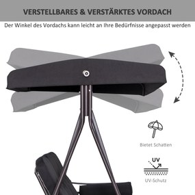 Třímístná zahradní houpačka Outsunny Hollywood se sluneční stříškou a polštáři, kov a polyester, černá, 116 x 206 x 183 cm |