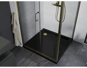 Mexen Apia sprchový kout s posuvnými dveřmi 100 (dveře) x 100 (stěna) cm, 5mm čiré sklo, zlatý profil + černá sprchová vanička SLIM, 840-100-100-50-00-4070G
