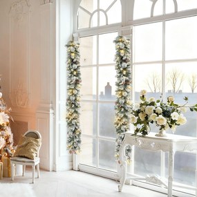 HOMCOM Vánoční girlanda s 216 větvičkami posypanými sněhem, 50 LED světýlek, Ø25x180 cm, zelená & bílá