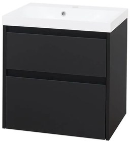 Mereo Opto, koupelnová skříňka s umyvadlem z litého mramoru 61 cm, bílá, dub, bílá/dub, černá Černá supermat