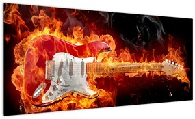 Obraz - kytara v ohni (100x40cm)
