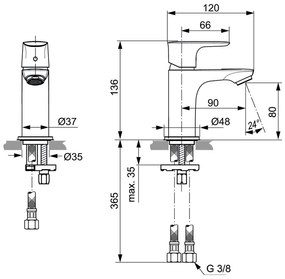 Ideal Standard Connect Air- umyvadlová baterie stojánková Piccolo SLIM, bez odt. garnitury (5l / min) A7018AA