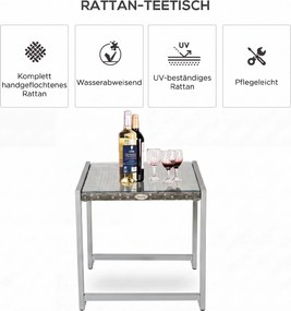 Zahradní stolek Outsunny® s tvrzeným sklem, polyratanem a hliníkem, odolný proti povětrnostním vlivům a moderní pro zahradu, balkon, terasu | Aosom.de