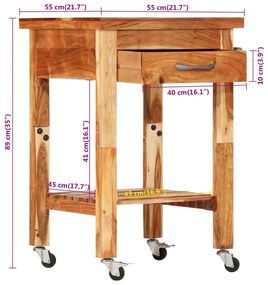 Kuchyňský vozík 55 x 55 x 89 cm masivní akáciové dřevo,  355013