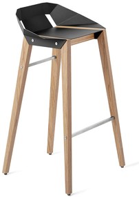 OnaDnes -20% Černá hliníková barová židle Tabanda DIAGO 75 cm s dubovou podnoží