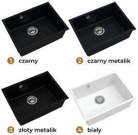 Sink Quality Crypton 60, kuchyňský granitový dřez 535x400x205 mm + chromový sifon, černá skvrnitá, SKQ-CRY.B.1KBO.60.X