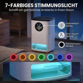 HOMCOM tichý mini odvlhčovač 1,4 l s RGB světlem, bílý