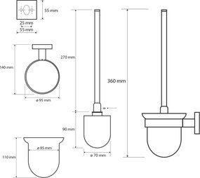 Sapho, X-SQUARE WC kartáč nástěnný, chrom, XQ301