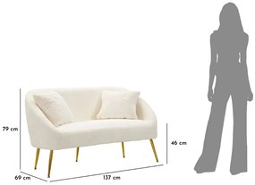 Designová pohovka Caerwyn 137 cm bílá / zlatá
