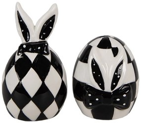 Černobílá keramická slánka a pepřenka Black&White Bunny - Ø 5x9 cm/ Ø 5x7 cm