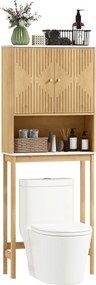 HOMCOM WC nástavec na toaletu s dvoudveřovou skříňkou a policemi 66 x 25 x 168 cm, dub