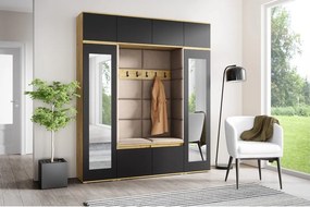 Eka Předsíňová stěna s čalouněnými panely Trinity 32 - Dub Artisan s černou / Tmavá béžová 2305