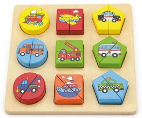 Dřevěné vkládací puzzle tvary s autíčky Viga