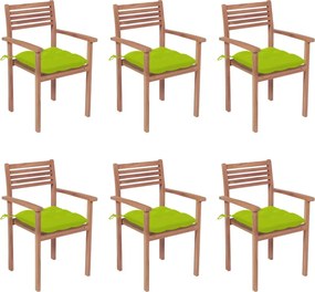 vidaXL Stohovatelné zahradní židle s poduškami 6 ks masivní teak [3072587] Barva: Jasně zelená