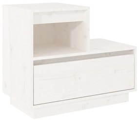 Noční stolek bílý 60 x 34 x 51 cm masivní borové dřevo - Default Title