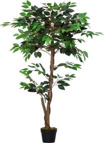 Umělý čajovník Outsunny, 120 cm, umělé stromky v dekorativním květináči pro interiér domova, obývací pokoj, kancelář Ø16x120 cm, zelený