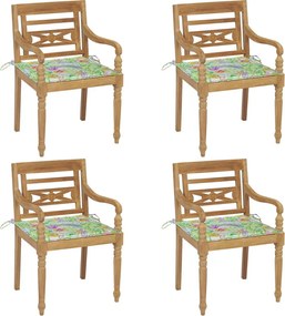 vidaXL Židle Batavia 4 ks s poduškami masivní teakové dřevo [3073305] Barva: Vzor listí