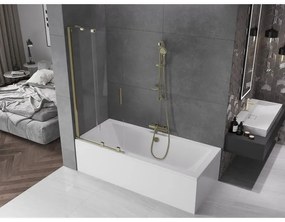 Mexen Velar, 2-křídlová posuvná vanová zástěna 80 x 150 cm, 8mm čiré sklo, zlatý lesklý profil, 896-080-000-01-50