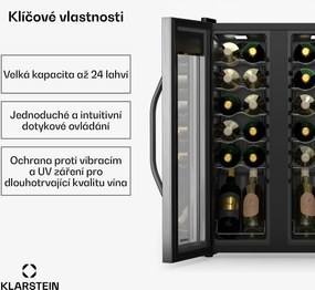 Klarstein Vinamour vinotéka, 2 chladící zóny, 7 polic, dotykové ovládání, UV-ochrana