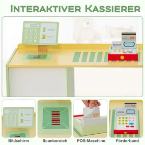 Costway Dětský dřevěný obchod s bočním pultem – 89 × 57 × 80 cm, zelený
