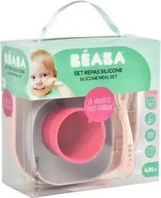 Beaba Jídelní sada silikonová 4-dílná růžová